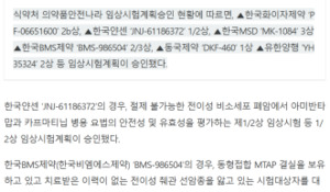 한국화이자제약 'PF-06651600' 2b상·한국얀센 'JNJ-61186372' 1/2상·한국MSD 'MK-1084' 3상 ...